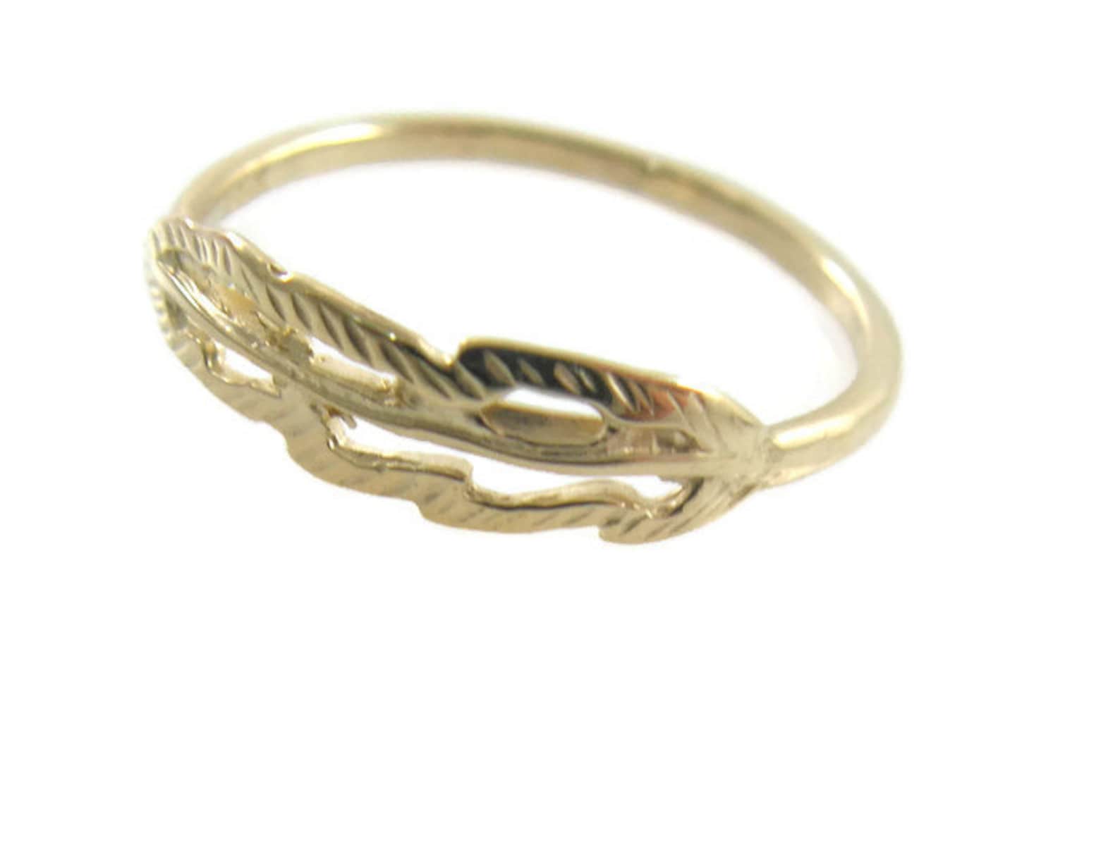 Feather ring. 14k Yellow gold feather ring. Feather gold ring. | Etsy