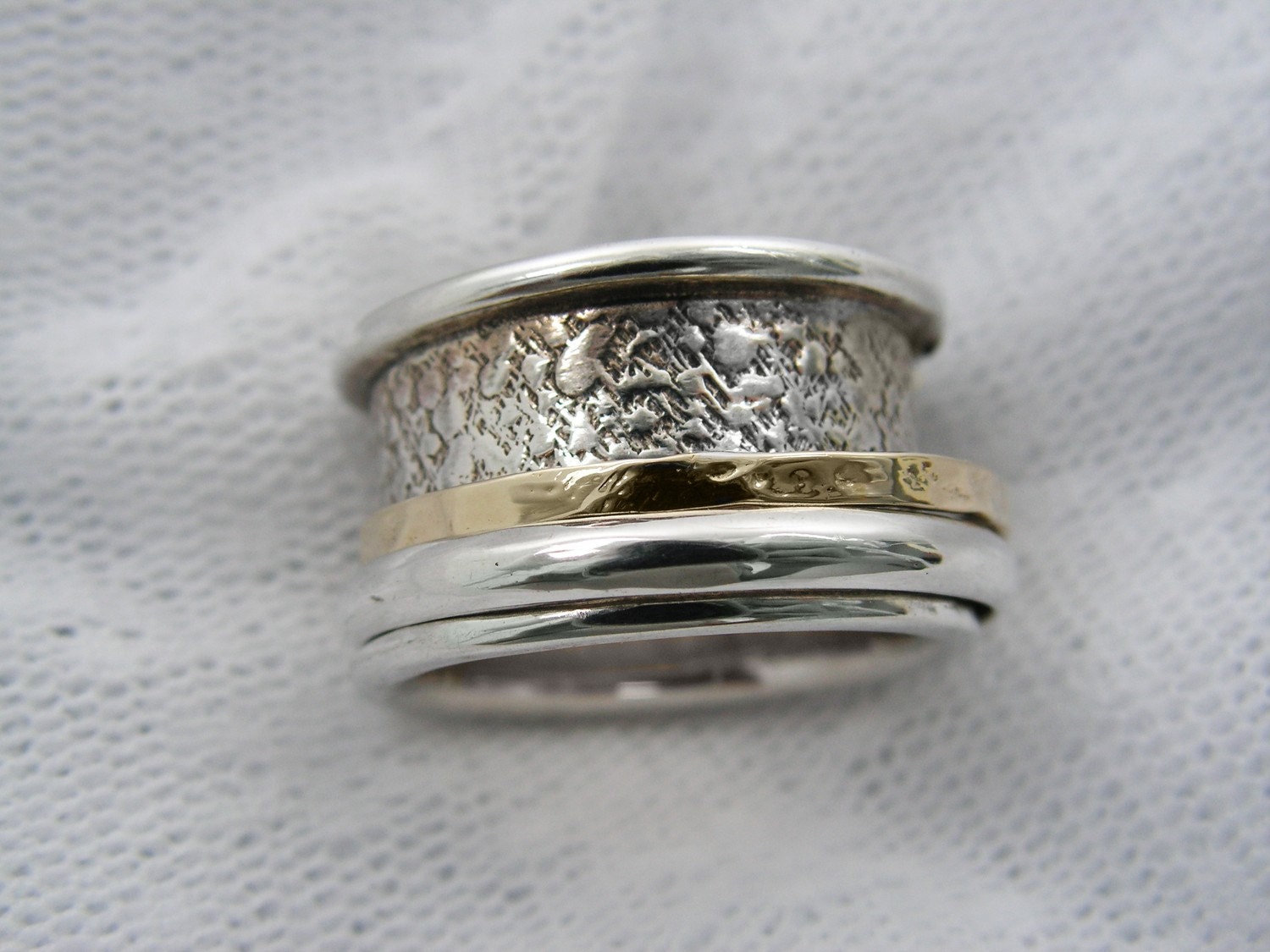 Spinner Ring. Sterling Silver Gold ,unisex Spinner Ring. Wide Spinner ...