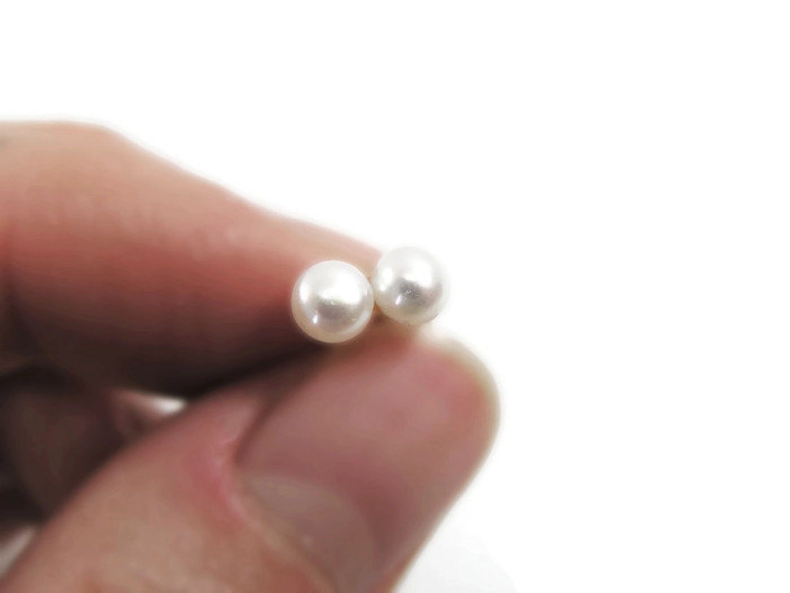 Pearl Stud. Solid 14k Gold 4mm Pearls Stud Earrings. Post Pearl ...
