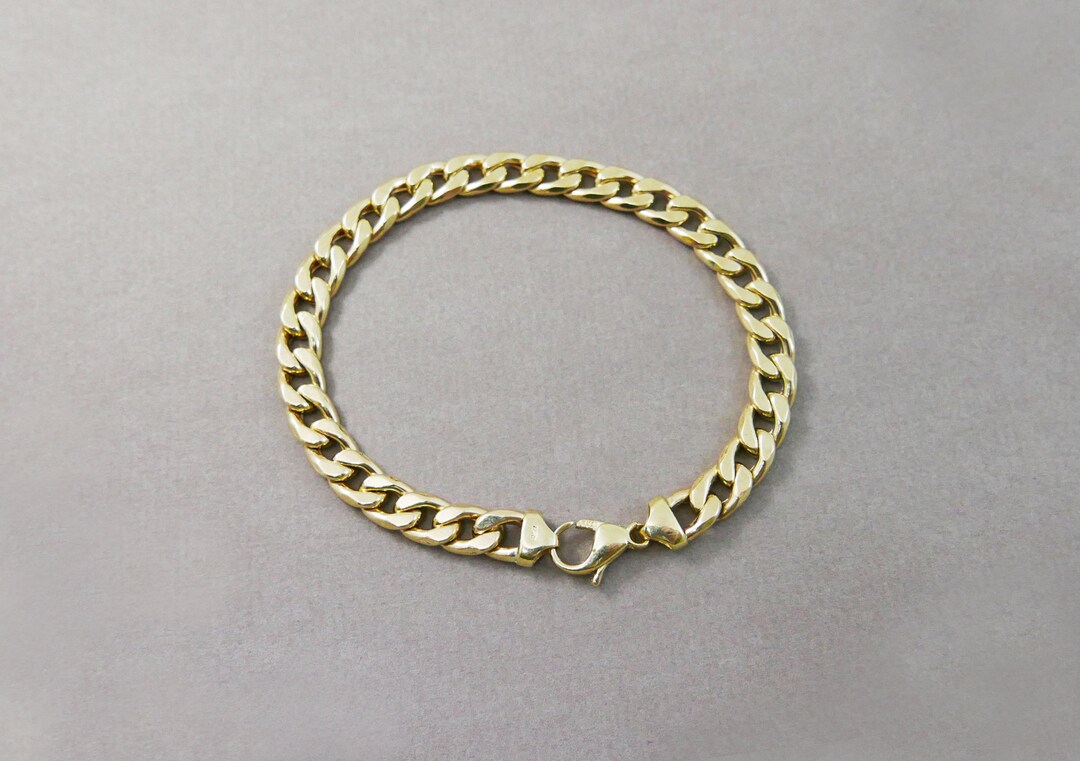 Unisex Real 14k Wide Gold Chain Bracelet. Men Women Gold Bracelet ...