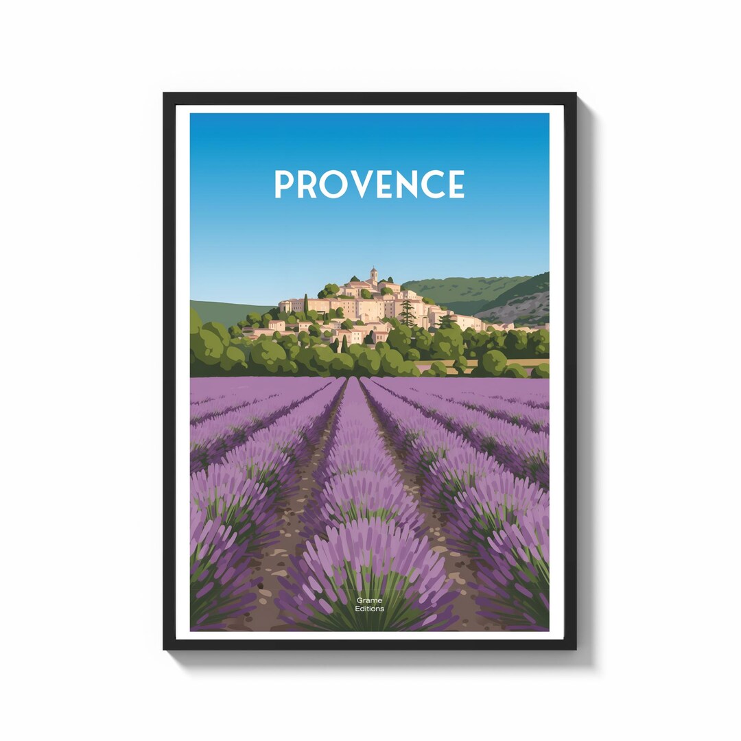 Provence Poster, Lavender Field With Village Print, South of France ...