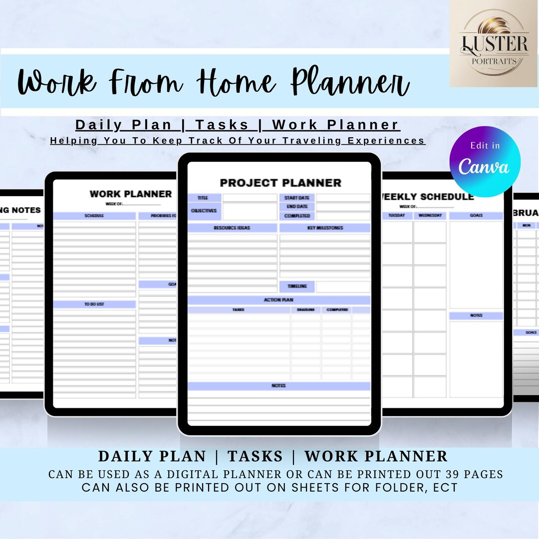 Work From Home Planner Canva Template: Daily, Tasks, Meetings ...