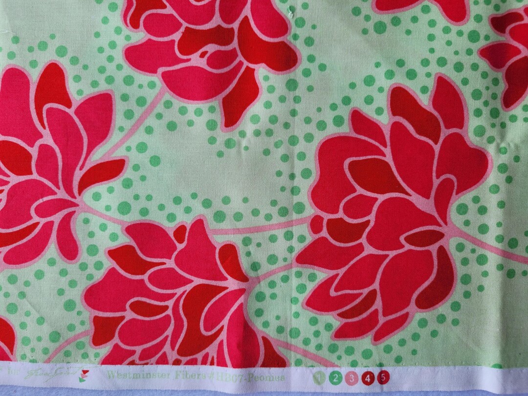 Heather Bailey Pop Garden - Peonies Pink on Green - Fat Quarter OOP HTF ...