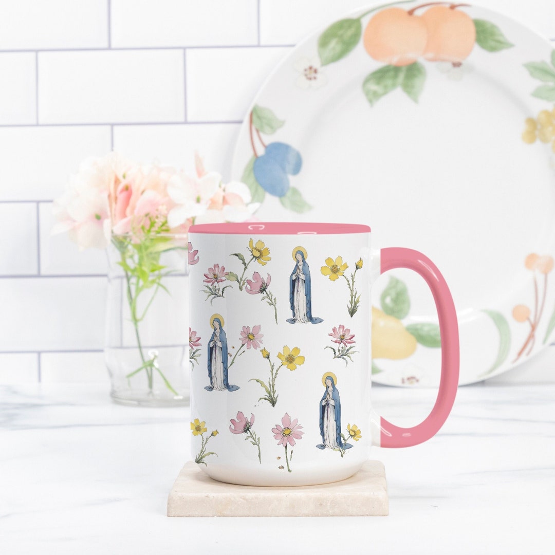 Catholic Mugs for Women, Marian Mug, Blessed Mother, 15 Oz Deluxe Mug ...