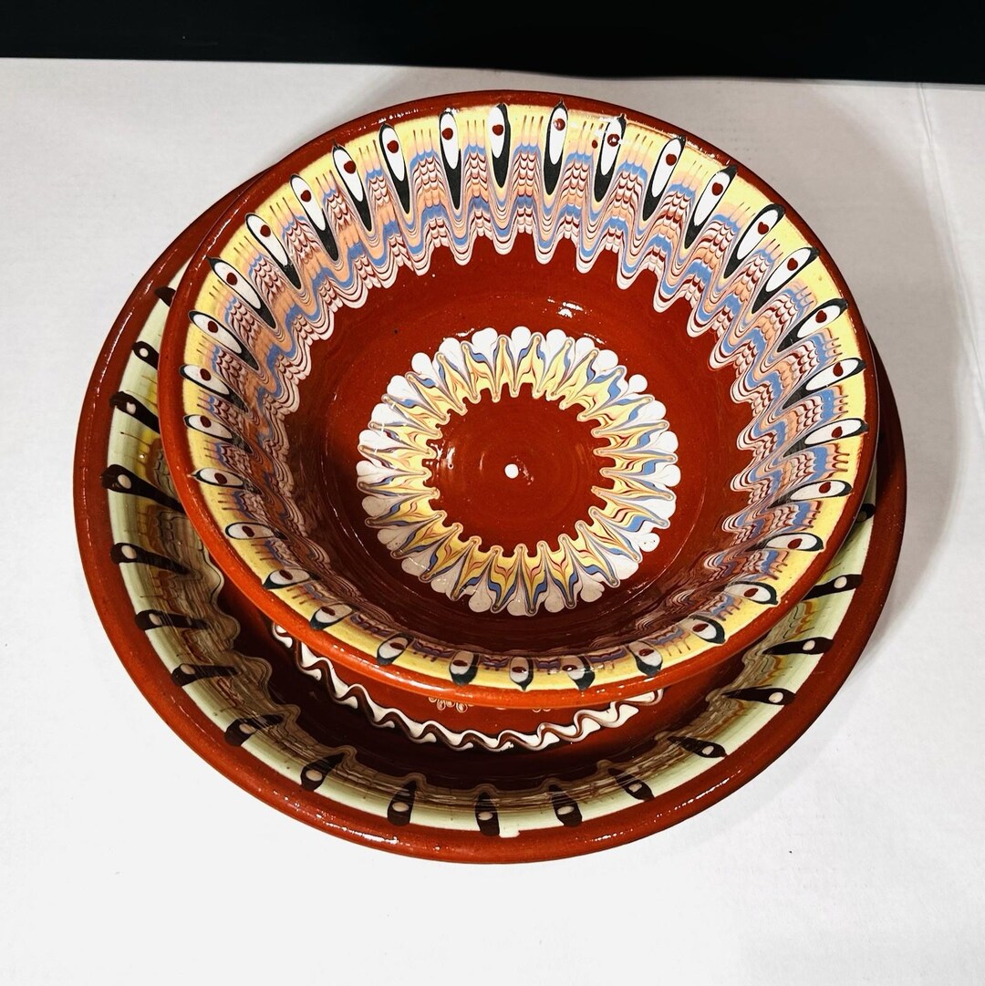 Troyan Ceramics_ Bulgarian Peacock Eye Feather Pottery Bowl Redware ...