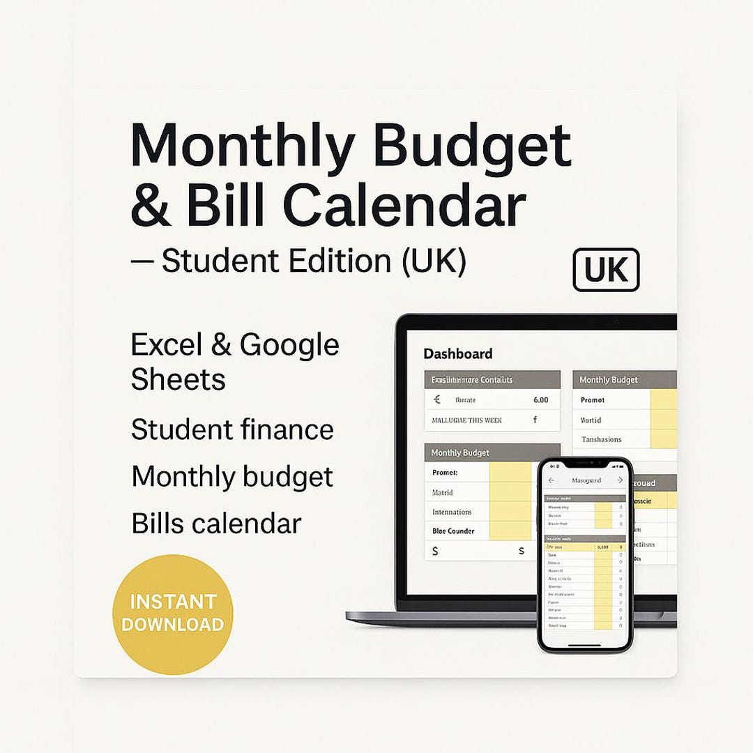 Monthly Budget & Bill Calendar (excel/google Sheets) — Student Edition ...