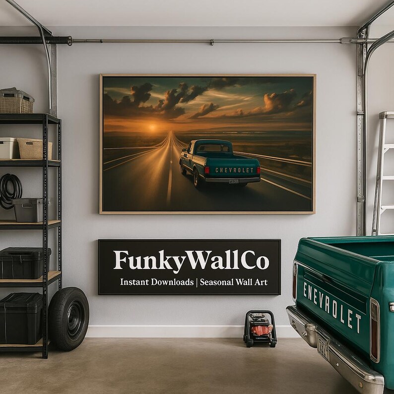 Vintage Chevy C10 Pickup Truck Print: Rustic Americana Sunset Wall Art ...