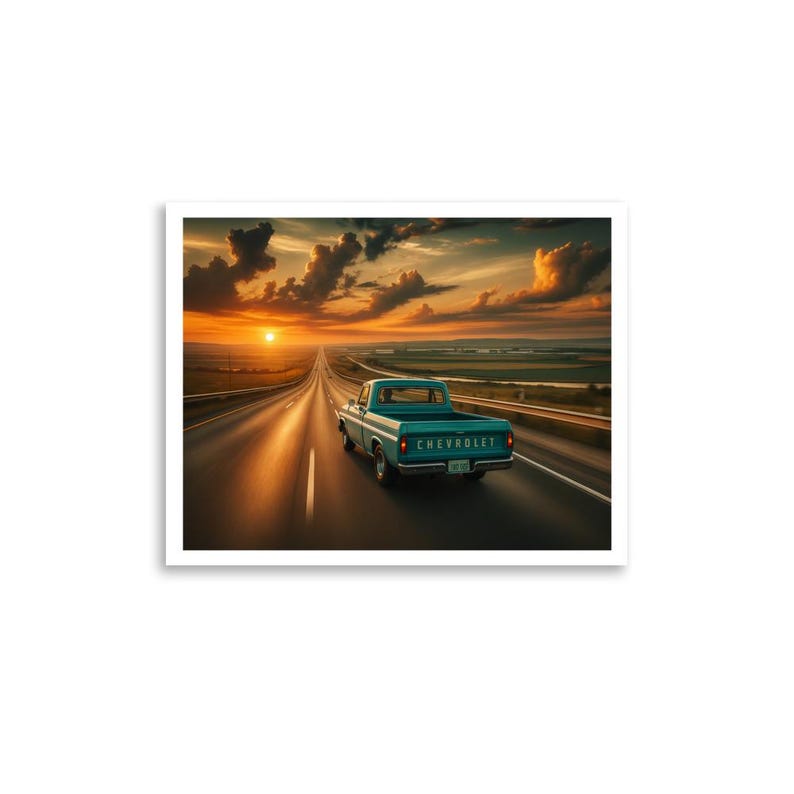 Vintage Chevy C10 Pickup Truck Print: Rustic Americana Sunset Wall Art ...