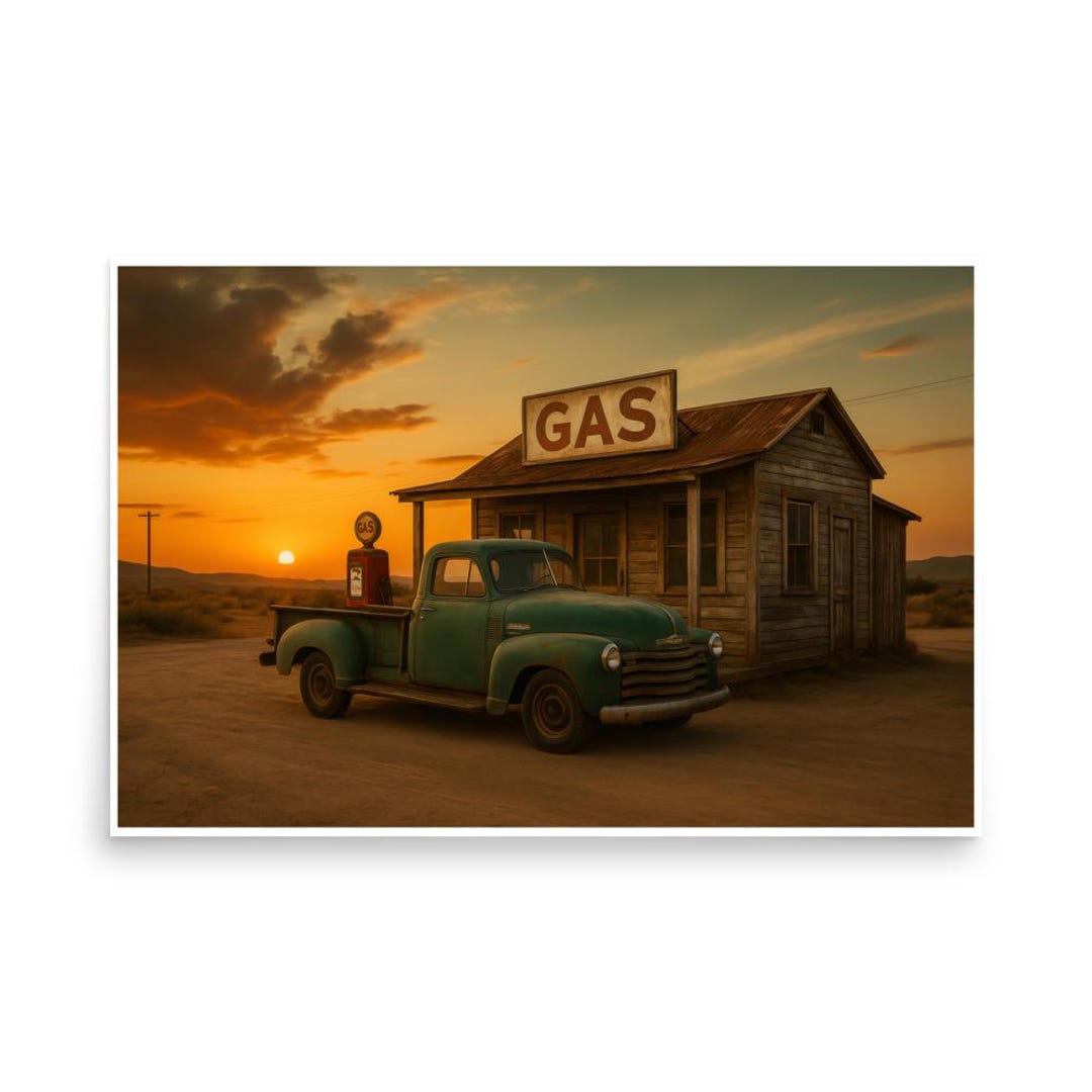 Vintage Pickup Truck Gas Station Print: Rustic Americana Wall Art - Etsy