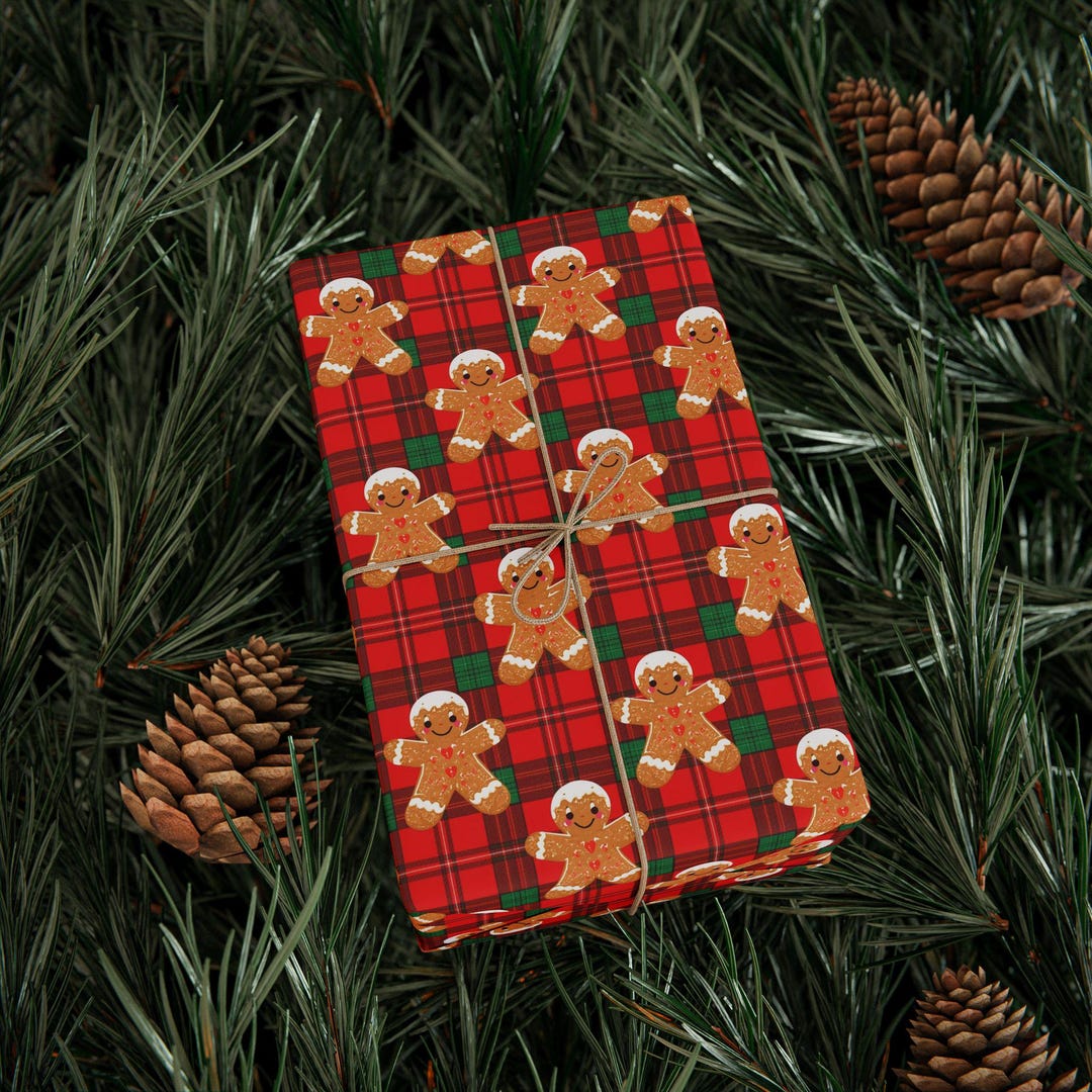Gingerbread Man Christmas Wrapping Paper, Cute Gingerbread Gift Paper ...