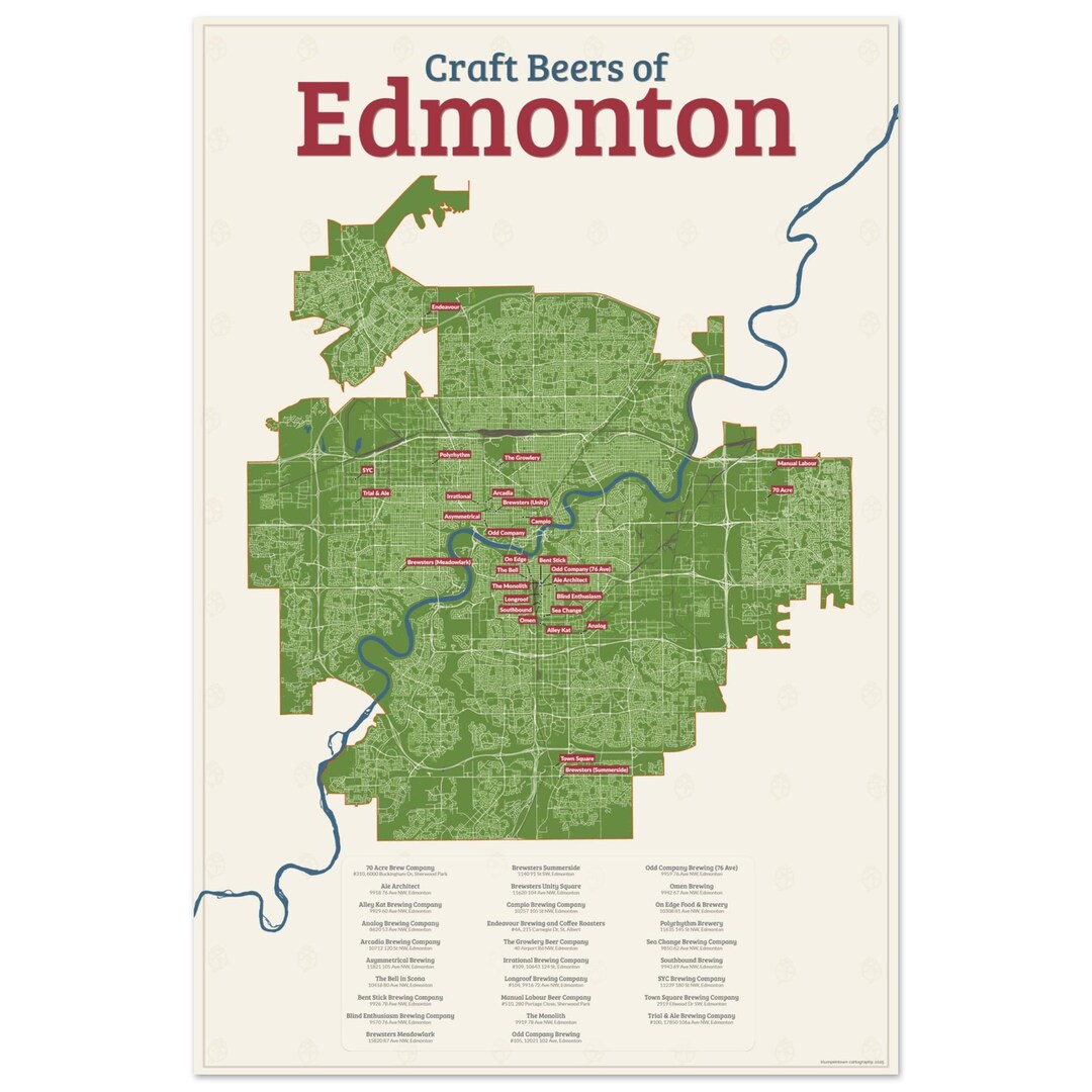 Edmonton Craft Brewery Poster – 24x36 Map Print, Beer Lover Wall Art ...