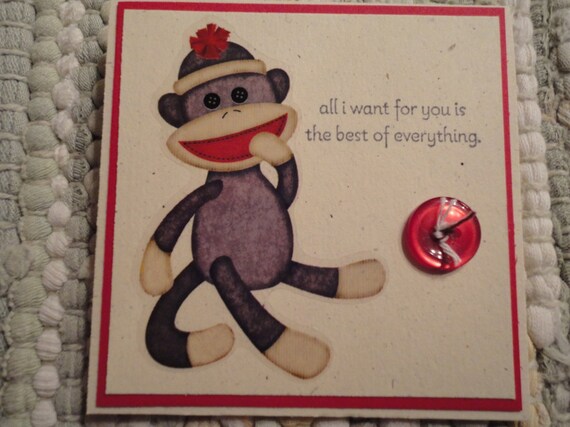 Items similar to Sock Monkey Mini Cards All I Want for You Set of 4 on Etsy