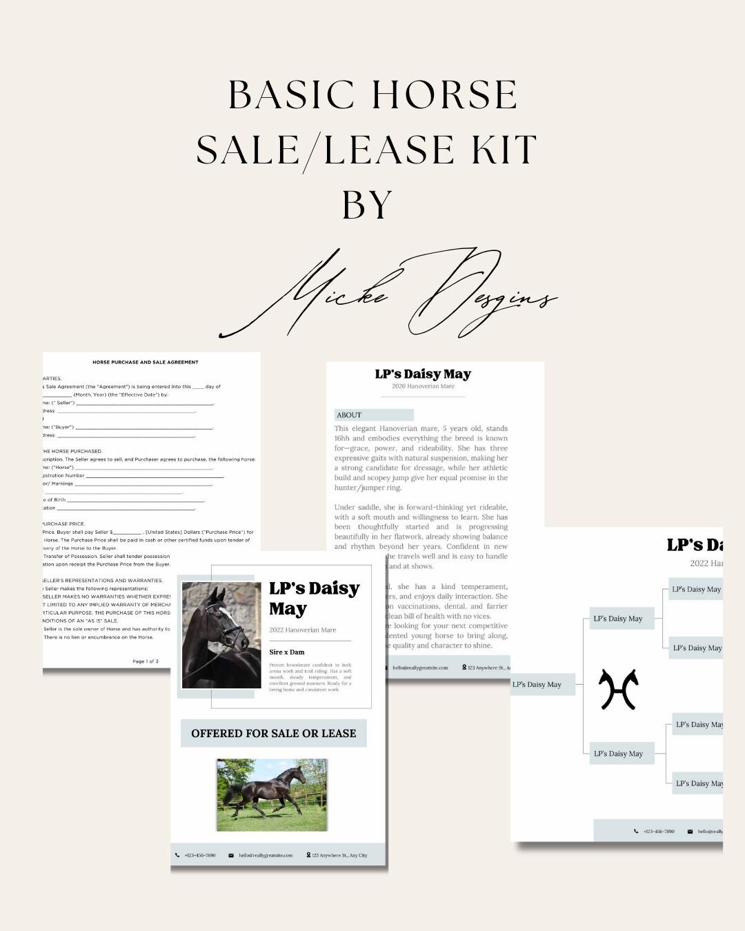 Basic Professional Horse Sale & Lease Kit – Editable Canva Templates ...