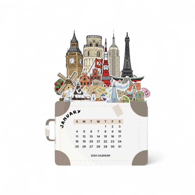 Printable 2026 Travel Themed Calendar | Monthly Changing Design - Etsy