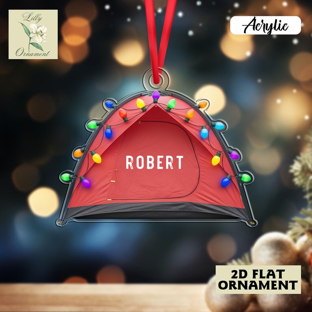Personalized Name Camping Ornament, Tent Christmas Lights Ornament ...