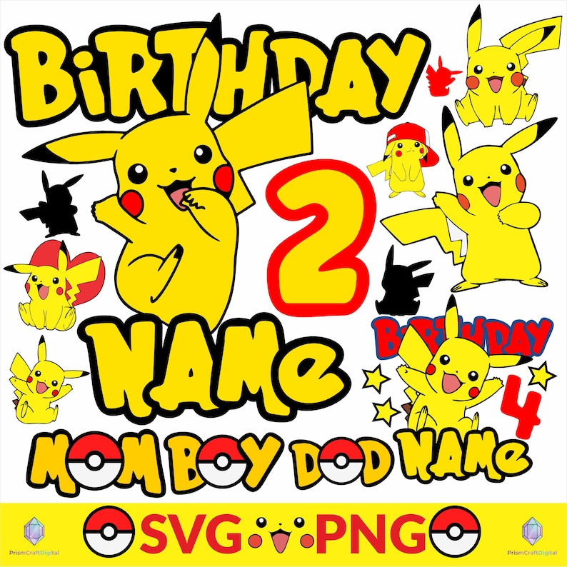Pikachu Birthday SVG & PNG Bundle, Layered Vector (digital Download) - Etsy