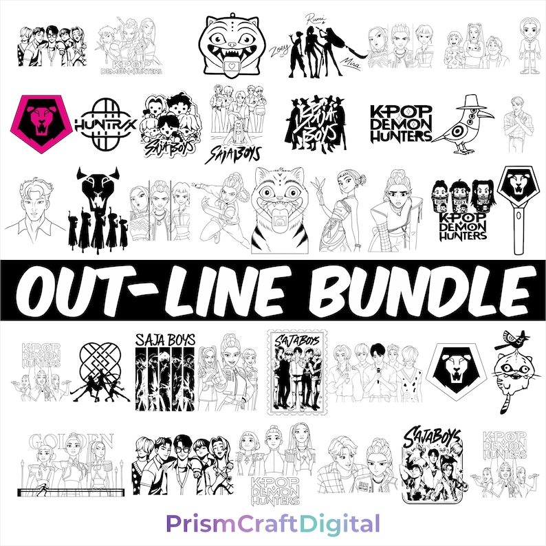 360 Files Kpop Demon Hunters SVG Bundle - Huntrix, Saja Boys Stickers ...
