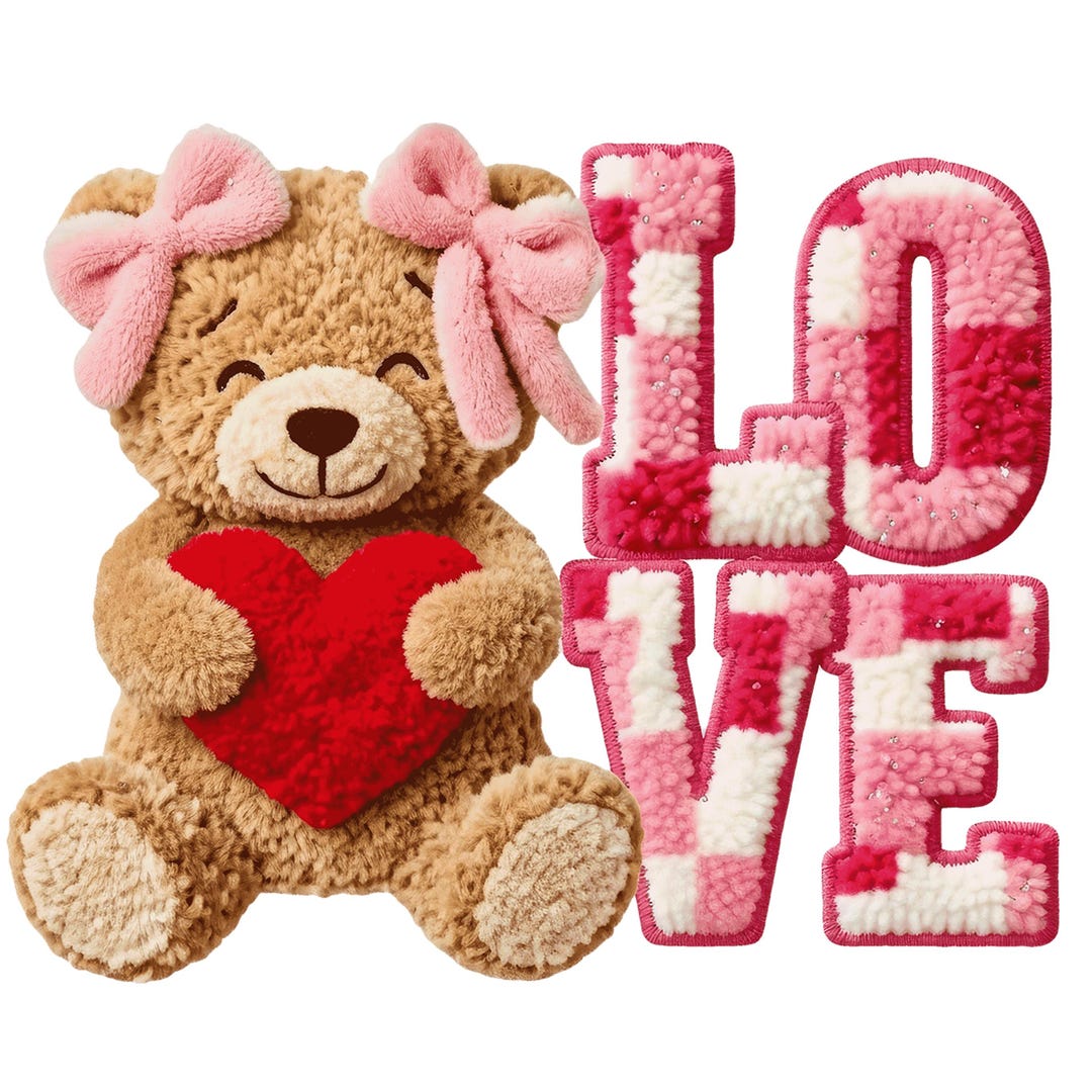 Faux Yarn Valentine's Day Teddy Bear Png, Coquette Valentines Png Heart ...