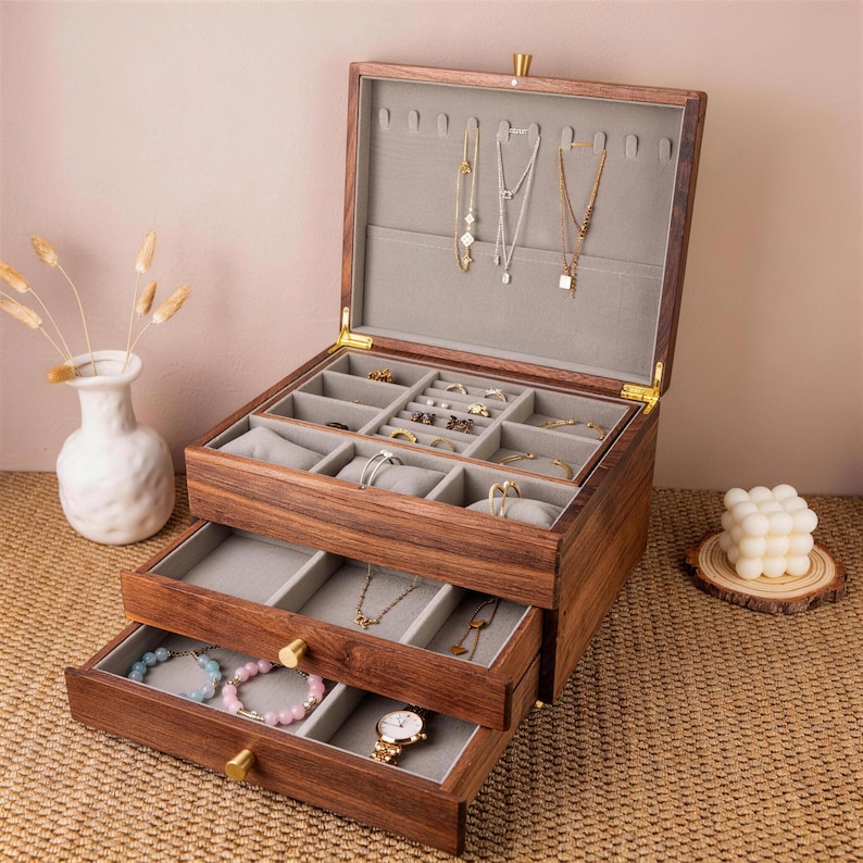 Solid Walnut Jewelry Box, Custom Wood Jewelry Box, Jewelry Storage Box ...