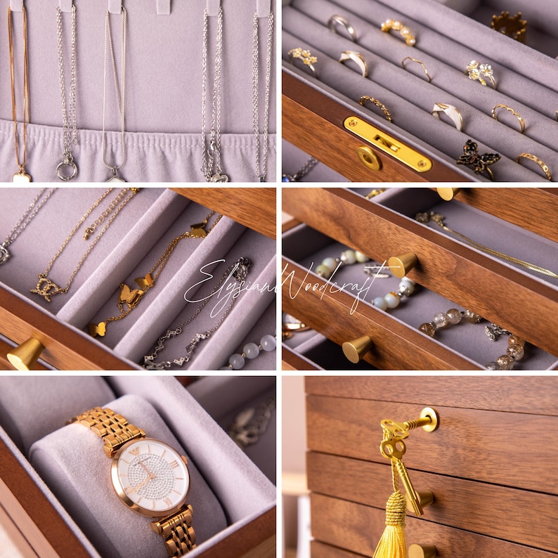 Luxury Walnut Jewelry Box, Custom Engraved Wooden Jewelry Box, Multi ...