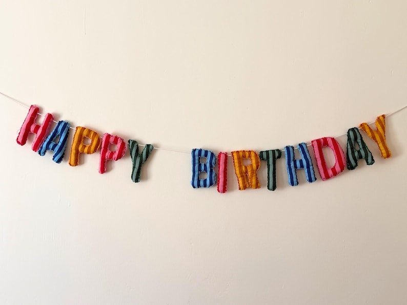 Striped Happy Birthday Banner - Etsy