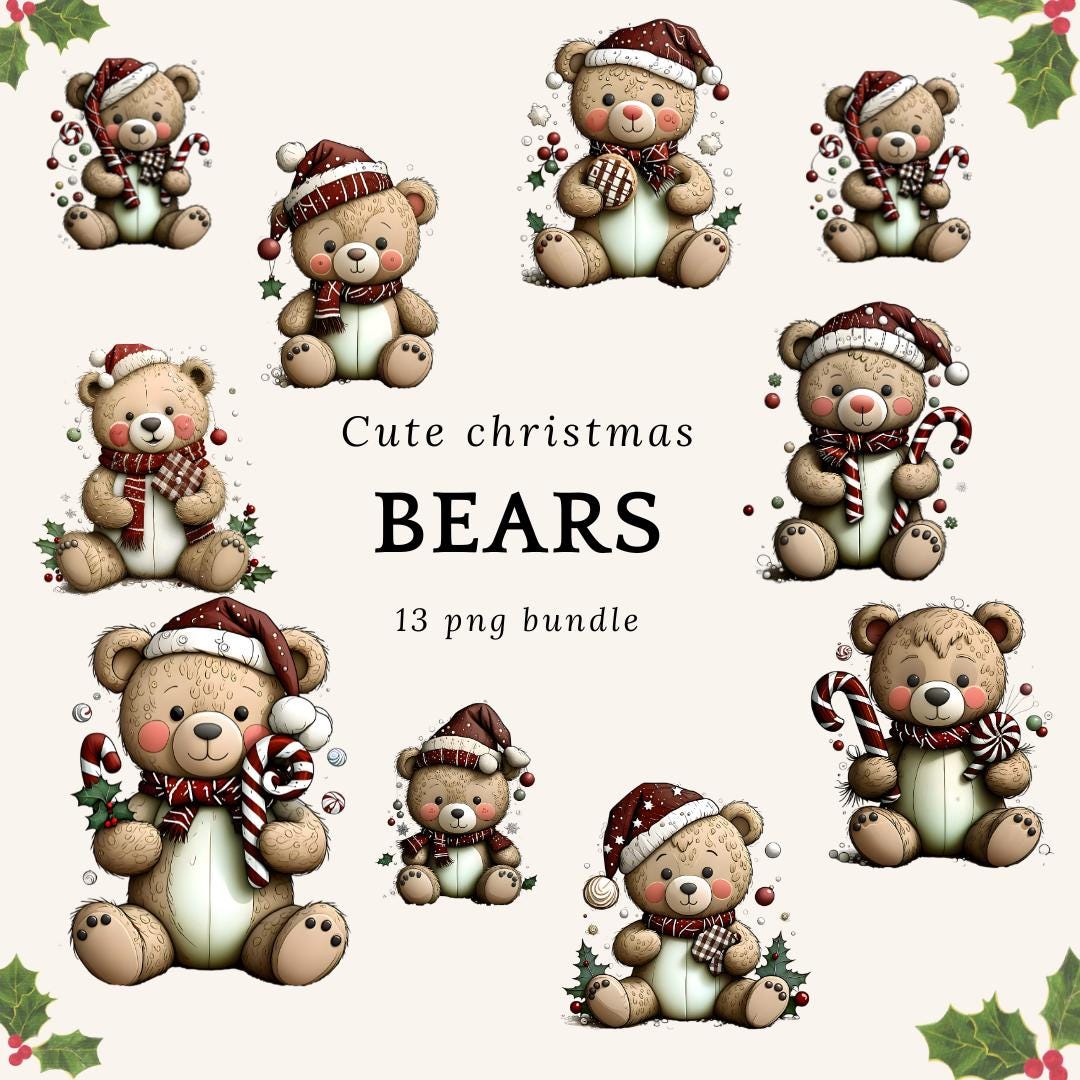 Winter Bear Clipart Bundle - Festive Holiday Teddy Illustrations for ...