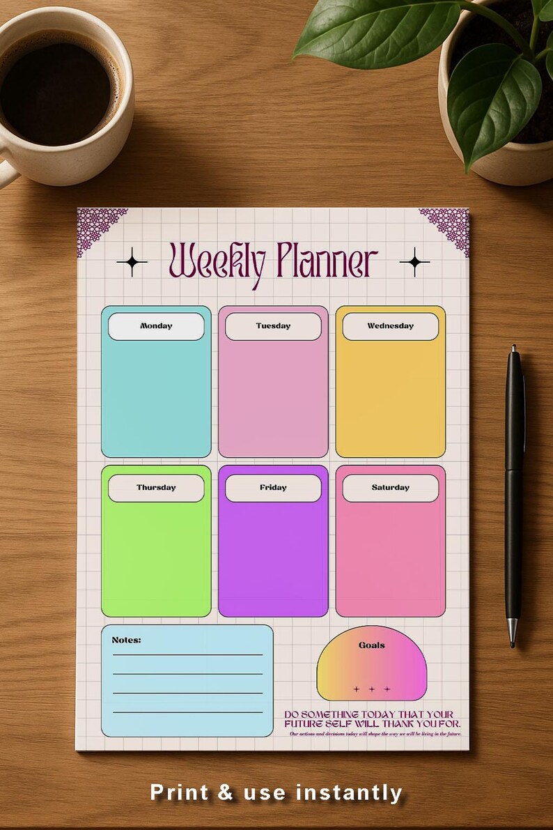 Colorful Weekly Planner Printable | 3 Designs | A4 & US Letter ...