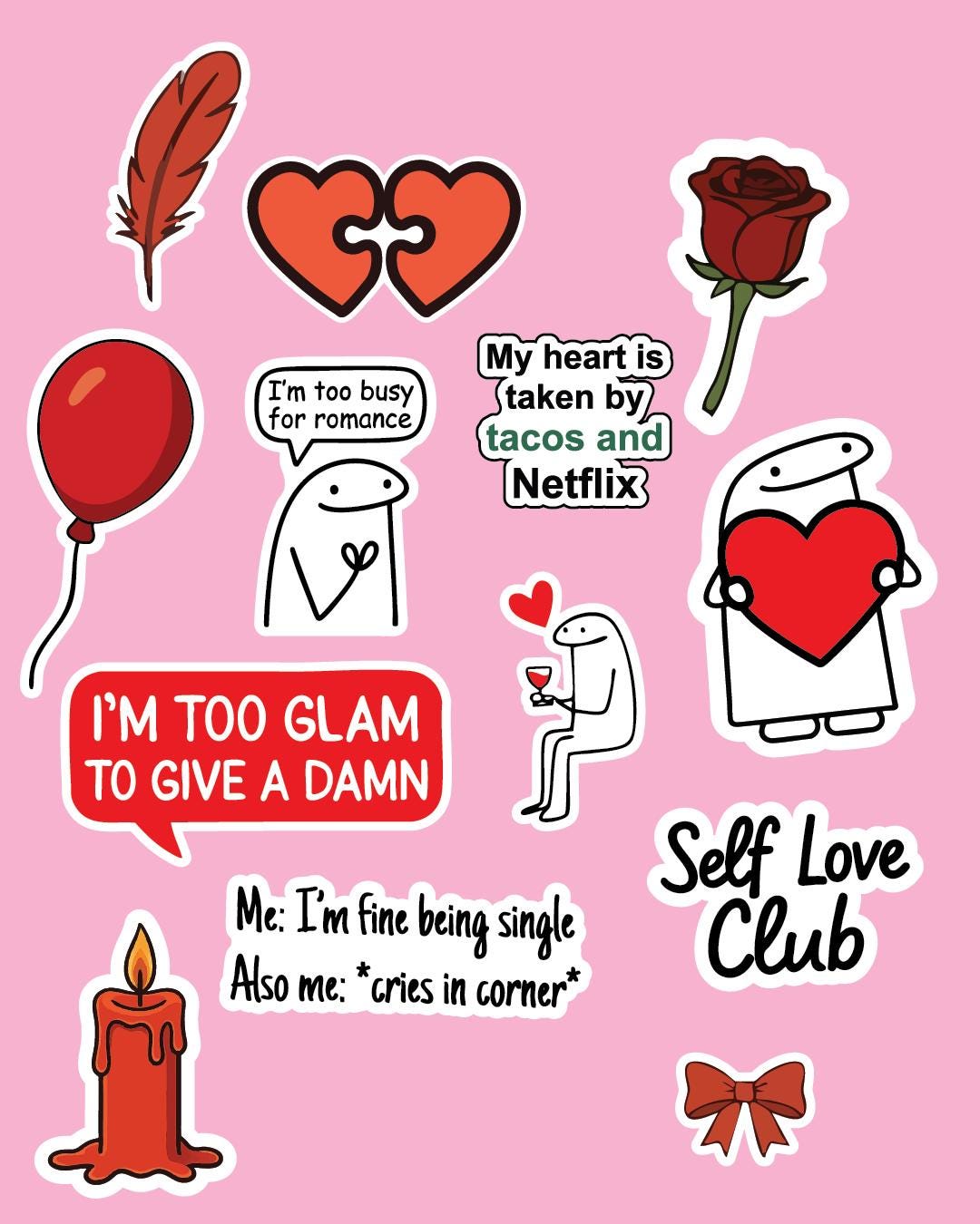 13 Funny Anti Valentine Stickers PNG | Self Love Single Life Humor ...