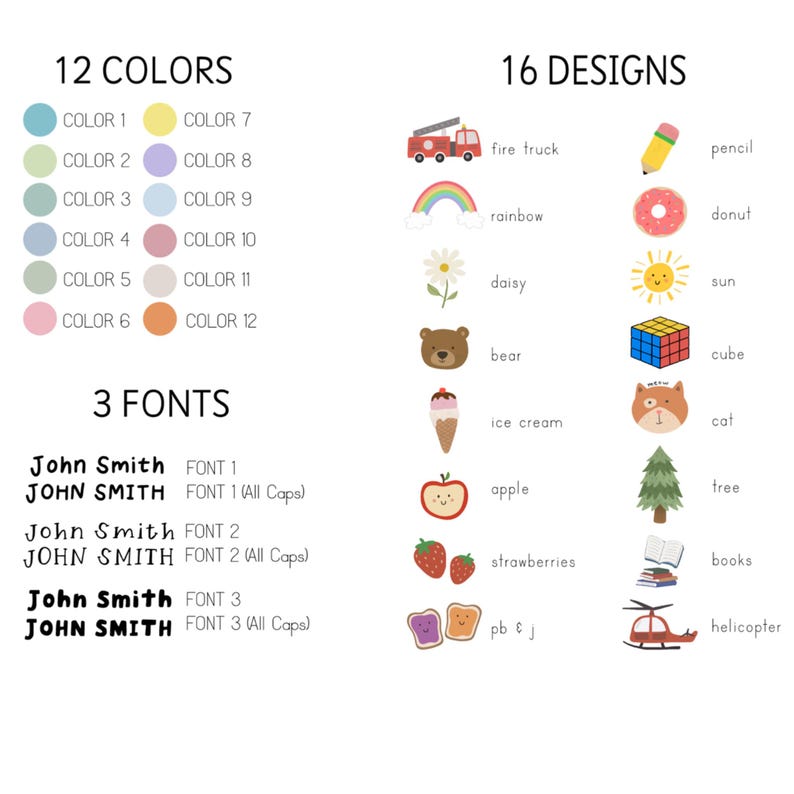 Waterproof Hand-drawn Personalized Kids Name Tags & Stickers - Regular ...