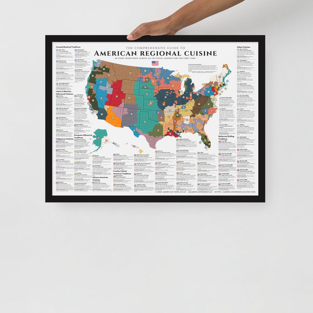 American Regional Cuisine Map: Framed Food Culture Poster - Etsy