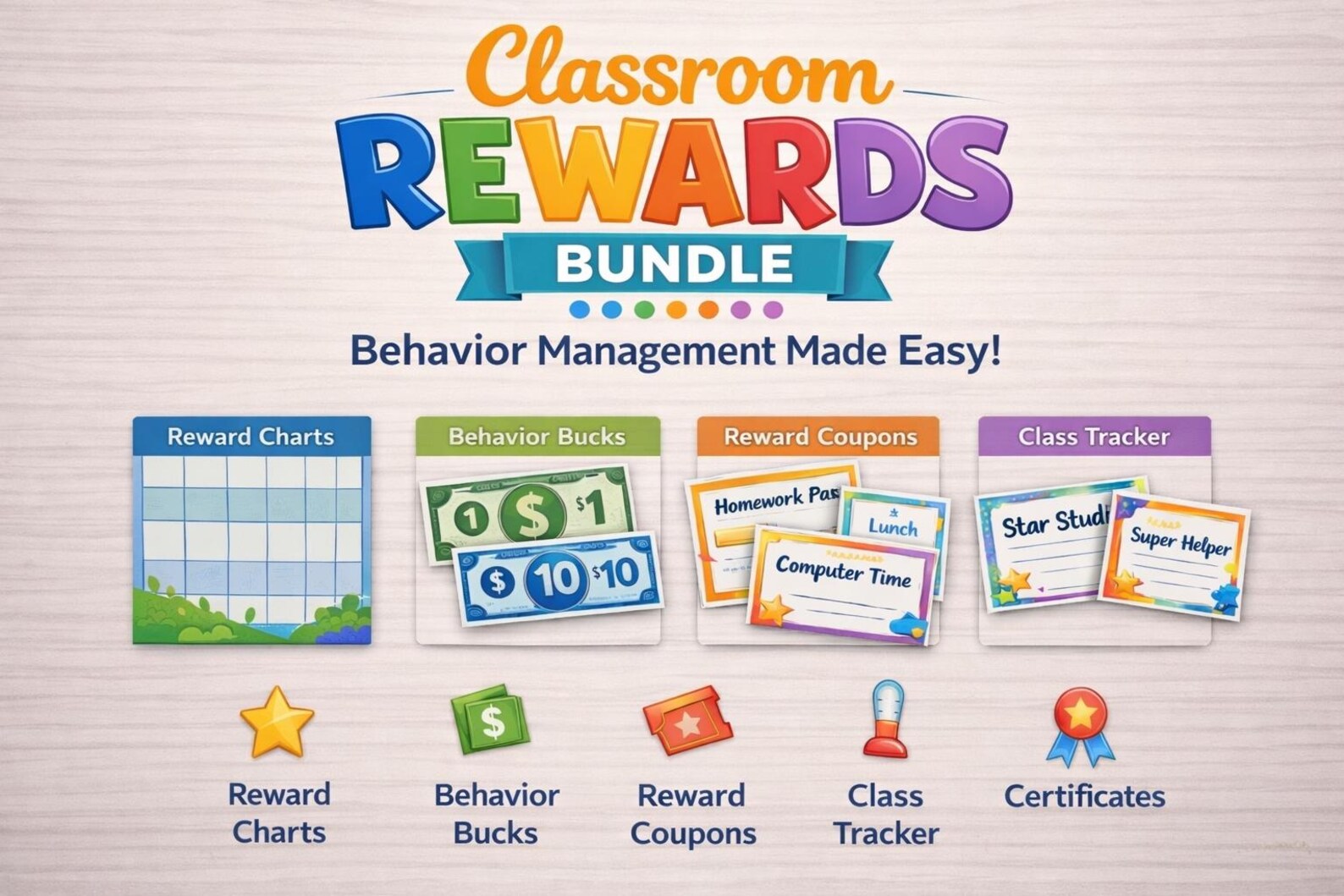 Printable Classroom Reward Bundle | Behavior Charts, Class Money ...