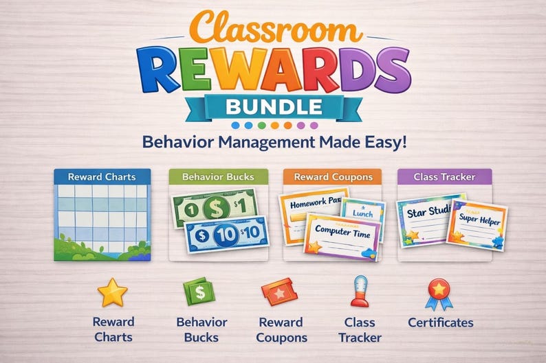 Printable Classroom Reward Bundle | Behavior Charts, Class Money ...