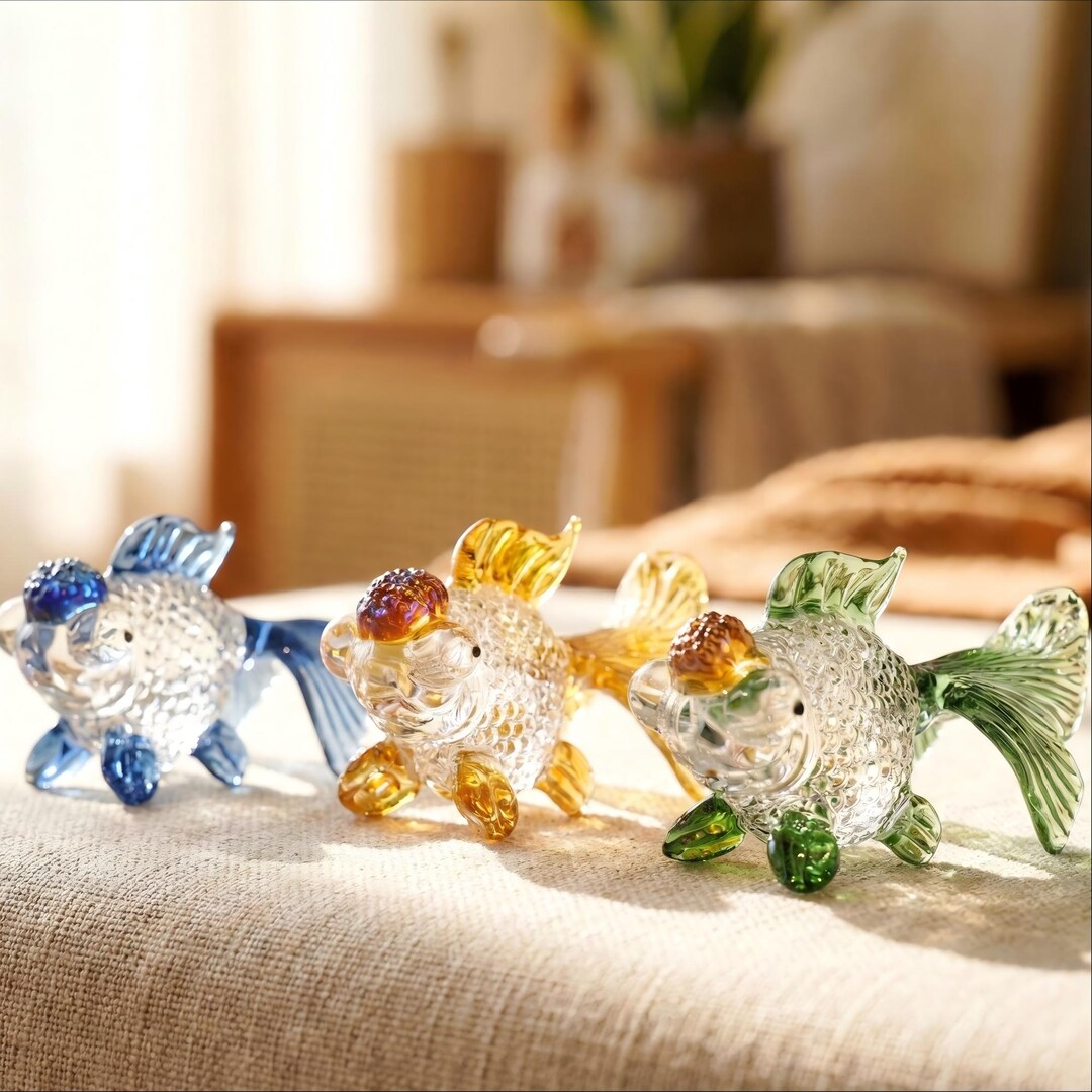 Handmade Glass Goldfish Figurines, Colorful Aquarium Decor, Set of 4 - Etsy