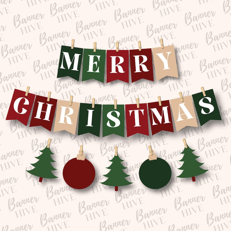 Merry Christmas Banner: Printable Garland Decoration (digital Download ...