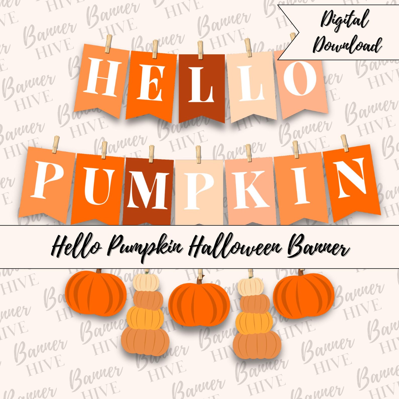 Hello Pumpkin Halloween Banner: Printable Garland Decoration (digital ...