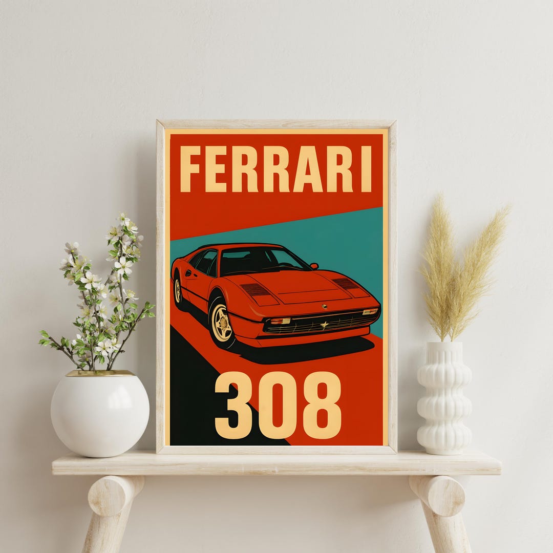 Vintage Ferrari 308 Poster: Retro Automotive Wall Art - Etsy