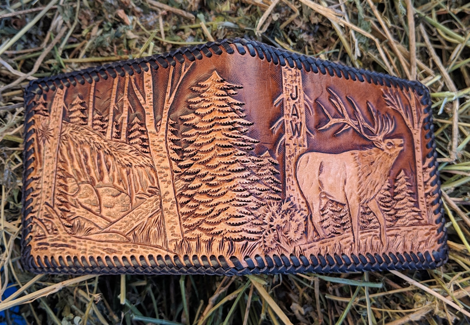 Handmade Leather Wallet With Bull Elk Scene - Etsy