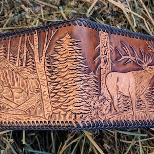 Handmade Leather Wallet With Bull Elk Scene - Etsy
