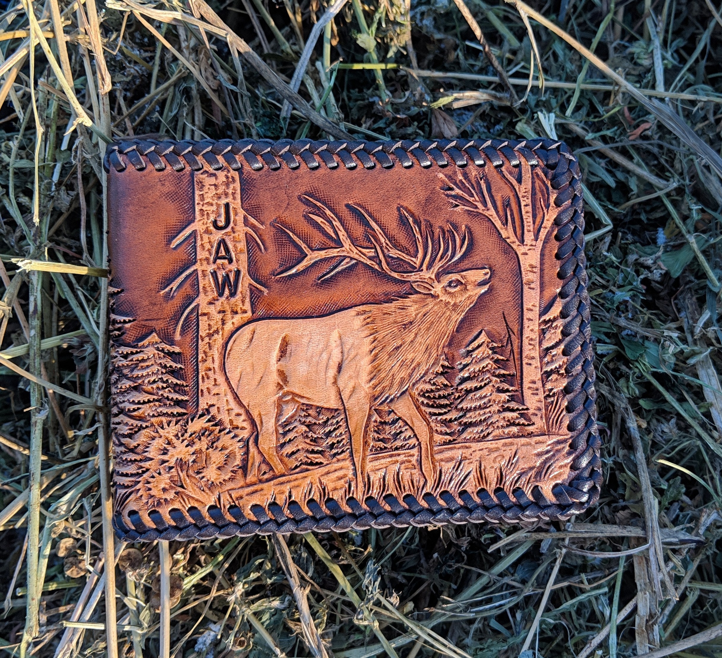 Handmade Leather Wallet With Bull Elk Scene - Etsy