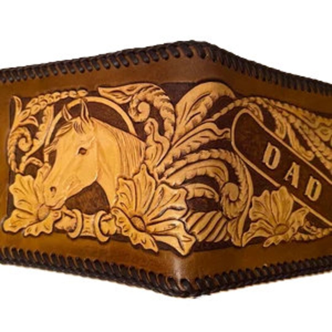 Western Floral Design With Horse Head Leather Wallet - Etsy