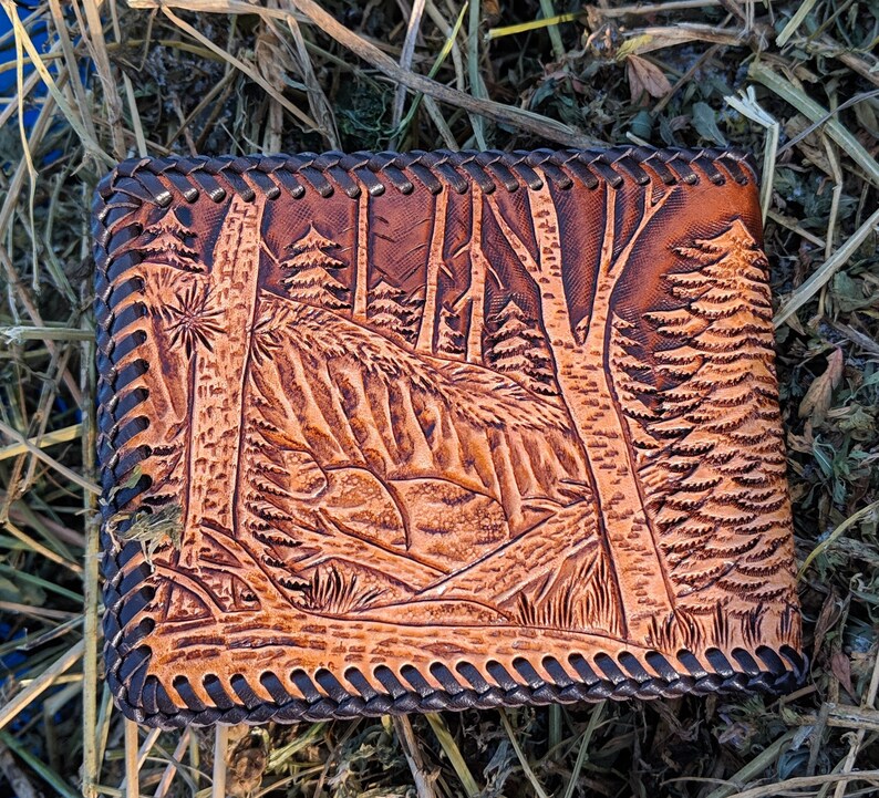 Handmade Leather Wallet With Bull Elk Scene - Etsy