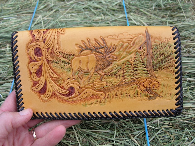 Leather Checkbook or Credit Card Wallet With Elk & Sheridan Floral ...