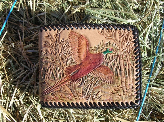 Handmade Leather Wallet With Colorful Pheasant Hunting Scene - Etsy