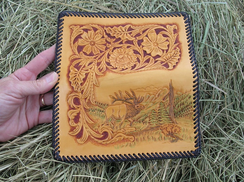 Leather Checkbook or Credit Card Wallet With Elk & Sheridan Floral ...