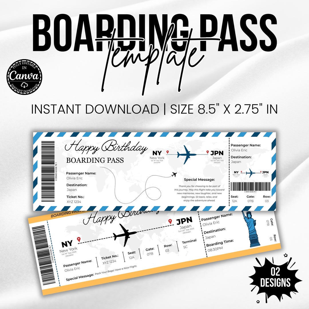 Editable Canva Birthday Boarding Pass Invitation, Airline Travel Theme ...