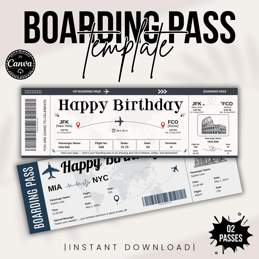 Editable Birthday Boarding Pass Template, Surprise Trip Ticket (canva ...