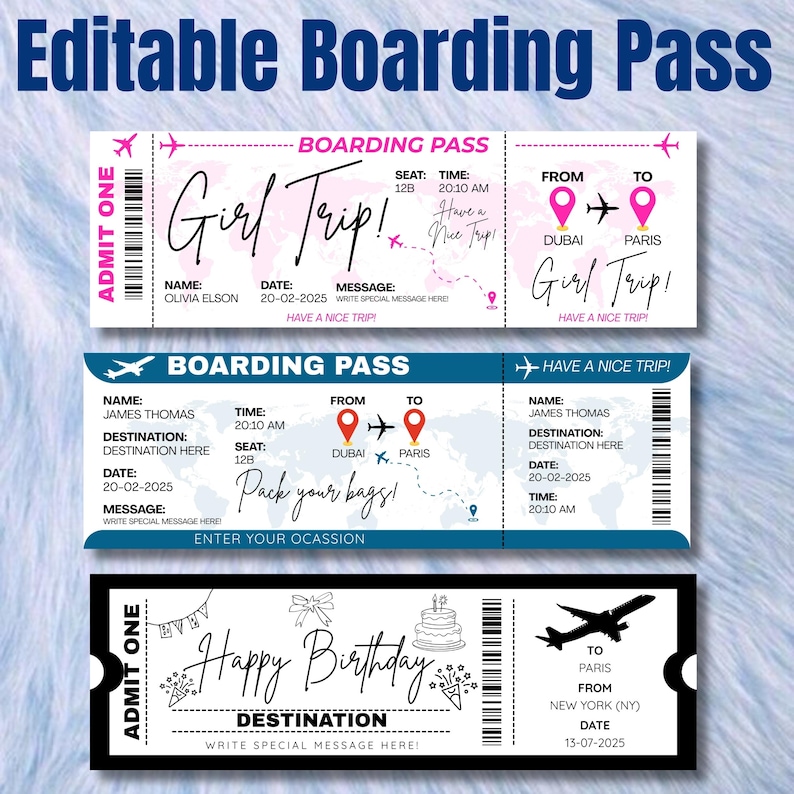 Editable Boarding Pass Invitation Canva Template, Surprise Trip Ticket ...