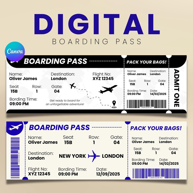 Editable Vacation Boarding Pass Template | Surprise Trip Reveal (canva ...