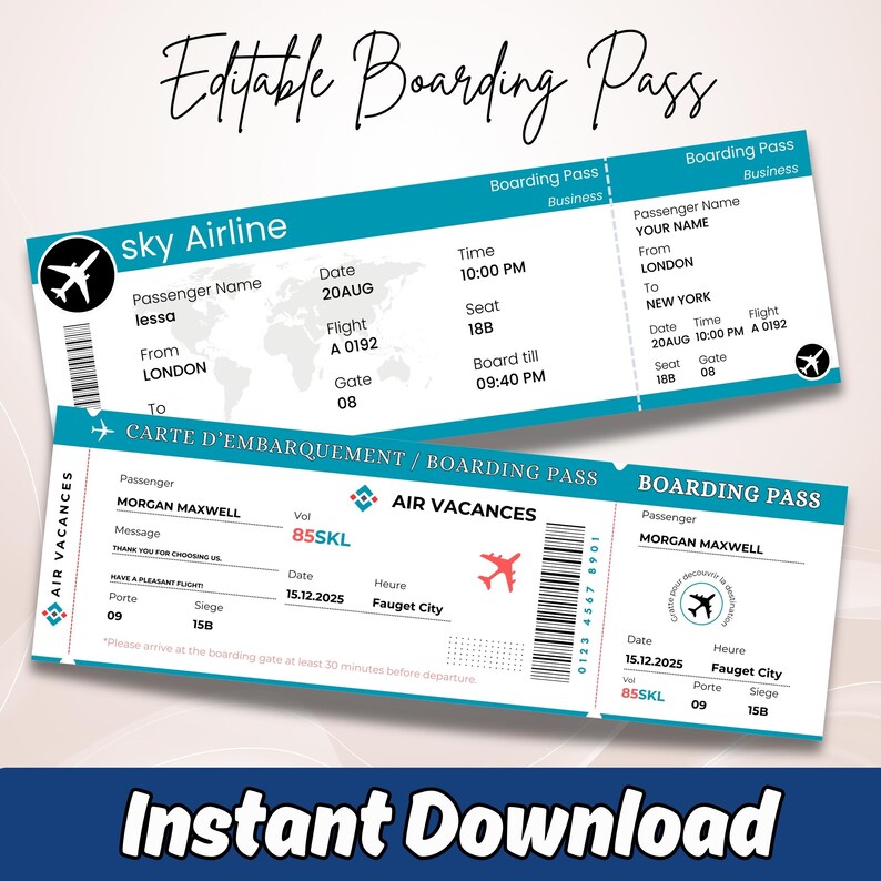 Editable Boarding Pass Template, Surprise Trip Ticket Canva, Printable ...