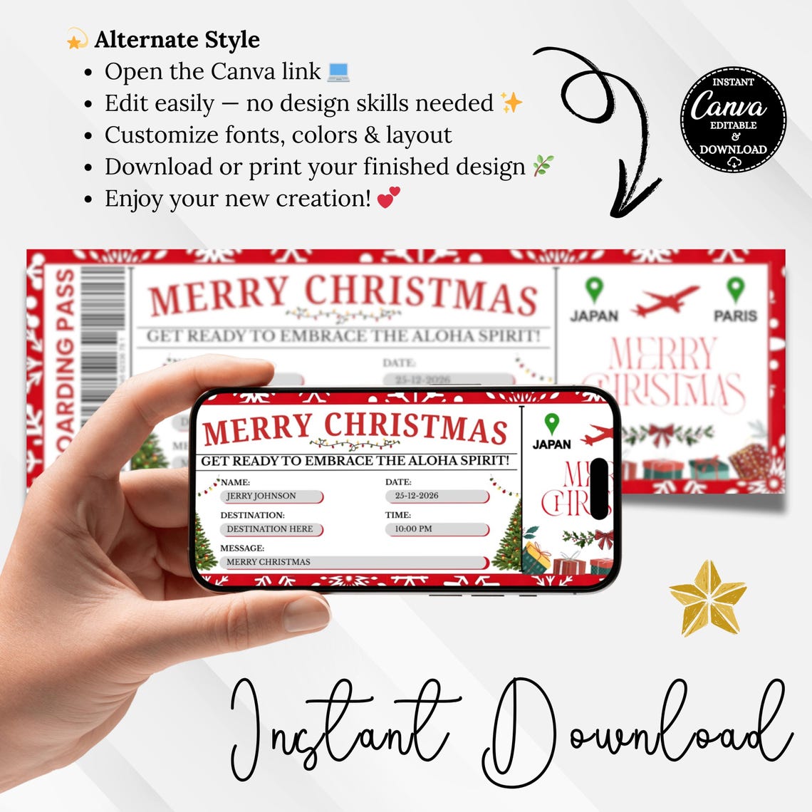 Christmas Boarding Pass Template, Editable Plane Ticket Gift, Surprise ...